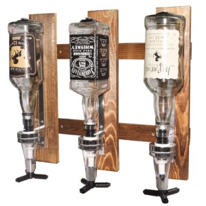 Gesonlinka 3 Bottles Wall Mounted Liquor Dispenser, Drink Beverage Alcohol Wine Dispenser Bottle Wood Wall Shelf for Home Bar, Glass Drink Whiskey Dispenser for Parties (3 Dispensers)