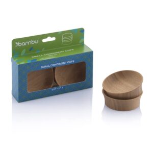 Bambu, Reusable Bamboo Condiment Cups, Natural Wood and Food-Safe Finish, Great for Soy Sauce, Dessert, Sides, and Dipping, Eco Friendly Dish Alternative, 100% Biodegradable - Small, Set of 4