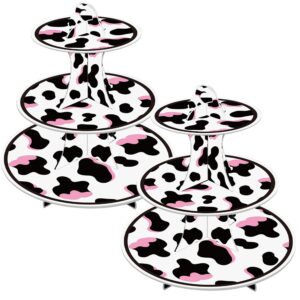 3 tier cow print cupcake stand cow print party supplies cardboard cupcake stand for 24 cupcakes cow cupcake holder for girls boys cow theme birthday party decorations farm animal baby shower decor