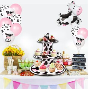 3 Tier Cow Print Cupcake Stand Cow Print Party Supplies Cardboard Cupcake Stand for 24 Cupcakes Cow Cupcake Holder for Girls Boys Cow Theme Birthday Party Decorations Farm Animal Baby Shower Decor