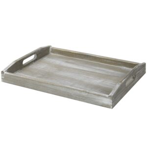 mygift rustic 12 x 16 inch gray wood decorative serving tray with handles, rectangular coffee table tray, breakfast tray