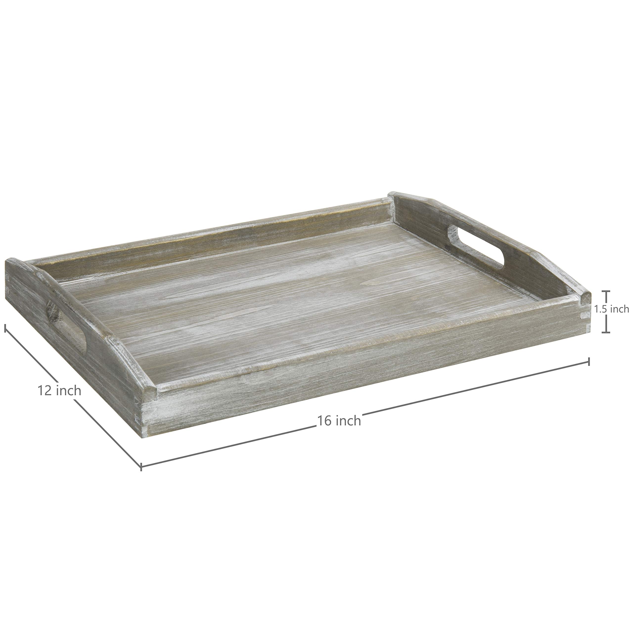 MyGift Rustic 12 x 16 inch Gray Wood Decorative Serving Tray with Handles, Rectangular Coffee Table Tray, Breakfast Tray