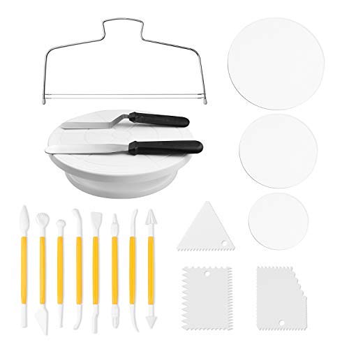 Cake Decorating Kit - Cake-Turntable with 2 Icing Spatulas,3 Cake Scrappers,6,8,10-Inch Cake Board,8 Engraving Pens, 1 Cake Leveler