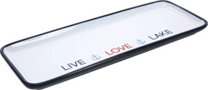 pavilion gift company 67538 12 inch stoneware serving tray live love lake, blue