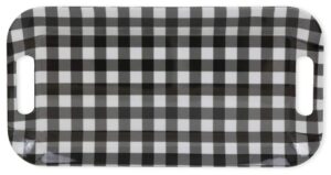 boston international melamine serving tray with handles, 15 x 8-inches, black & white check