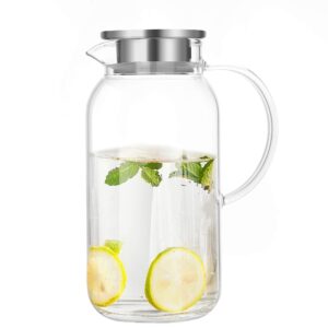 SIXAQUAE Pitcher Glass Water Pot Kettle Stainless Steel Lid Large 68 Oz Juice Ice Tea