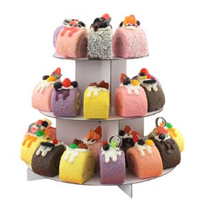 Tytroy 3 Tier White Round Cardboard Cup Cake Holder Stand Dessert Tower Pastry Serving Platter