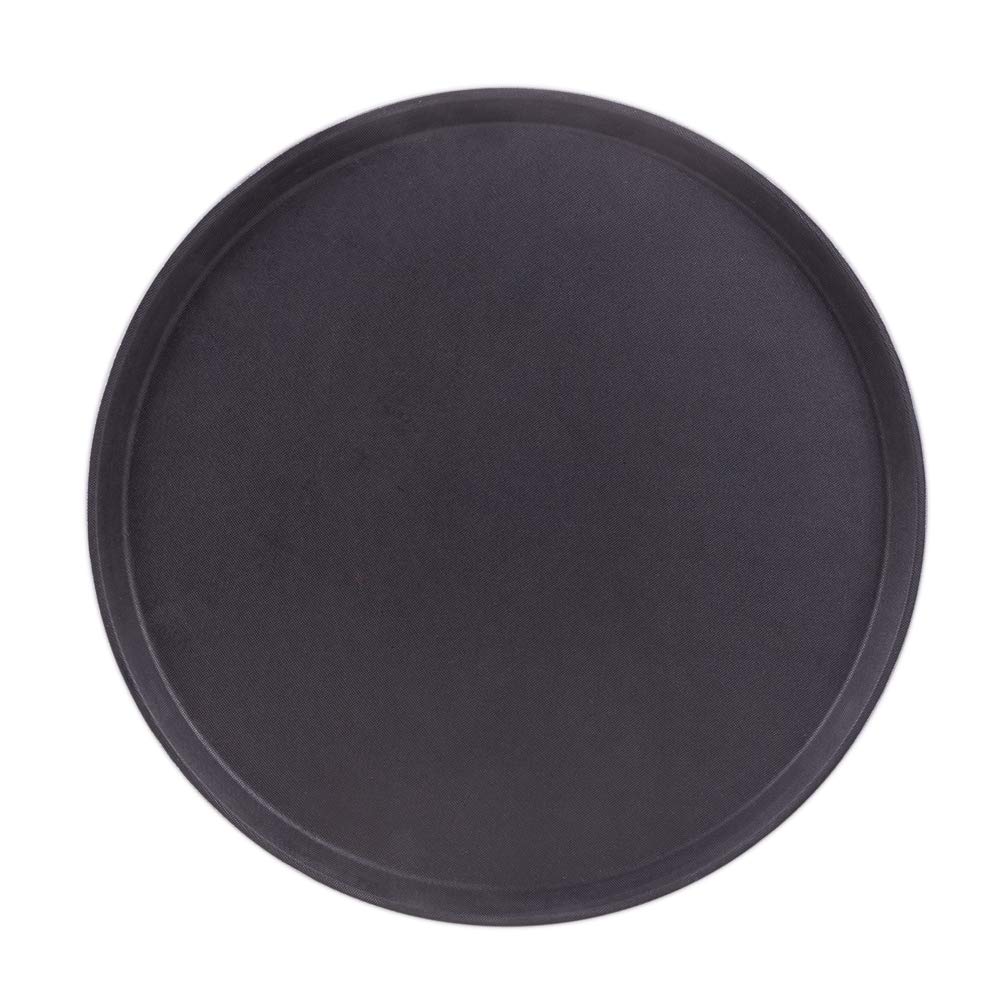 Round Black Plastic Serving Tray with No-Slip Rubber Safety Lining | Commercial Restaurant & Diner Quality Food, Coffee, & Drink Waiter Carrying Tray | 11", 14", 18" (18-inch)