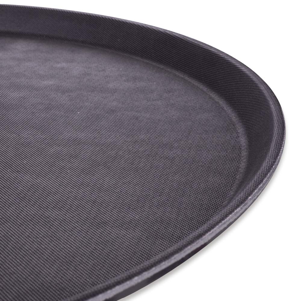 Round Black Plastic Serving Tray with No-Slip Rubber Safety Lining | Commercial Restaurant & Diner Quality Food, Coffee, & Drink Waiter Carrying Tray | 11", 14", 18" (18-inch)