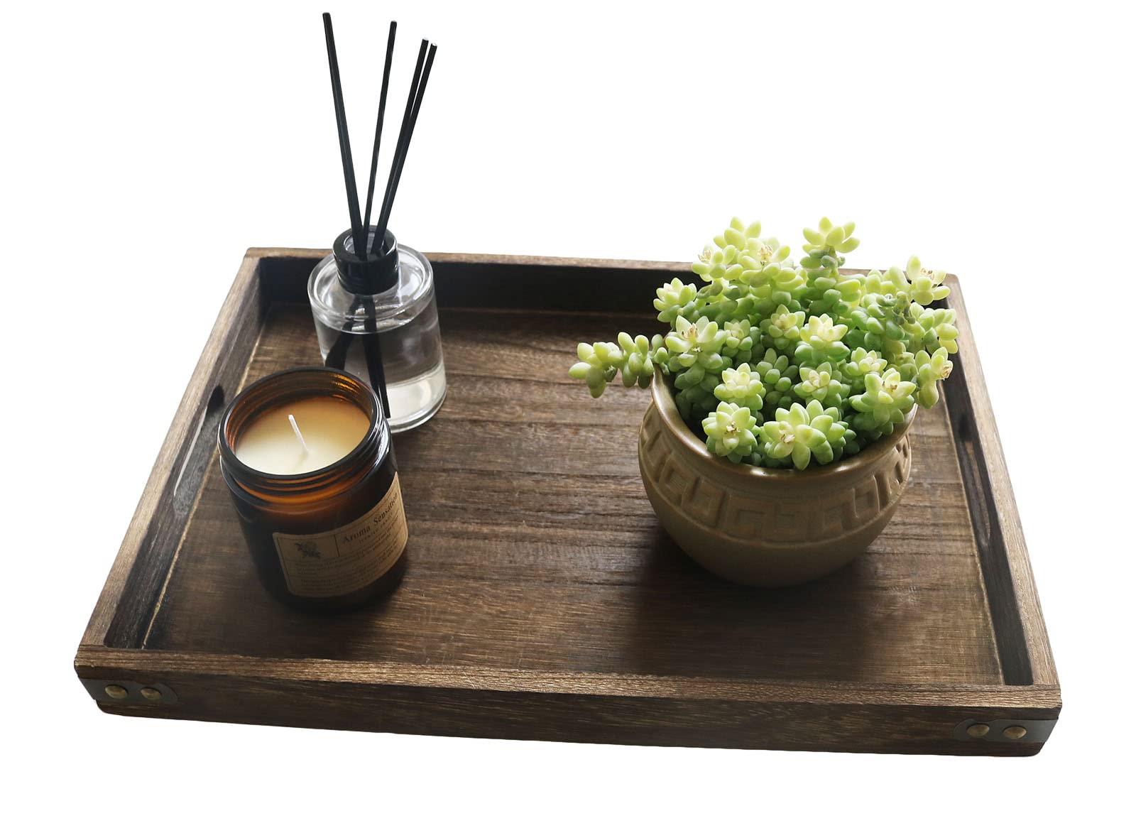 Wood Serving Tray with Handles, 16" Rustic Tray, Durable and Lightweight Paulownia Wood Nesting Tray