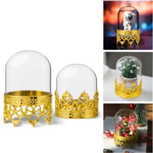 12 pack cake plate stand with dome cover (gold), mini cloche display, display cakes, figurines (12 gold)