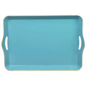 Leemxiiny Teal Blue Decorative Tray for Coffee Table with Handles, Plastic Rectangular Serving Tray for Living Room, Bathroom, Outdoors, 11.8"*17.3"