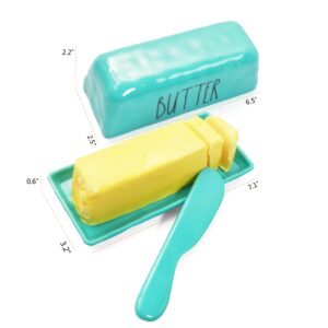 TP Butter Dish with Lid and Knife Polished Design Melamine Butter Keeper, Butter Holder with Cover, Butter Container Holds a Standard Stick of Butter, Dishwasher Safe (Teal)