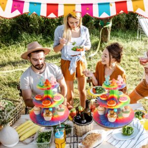 2 Pieces 3 Tier Tie Dye Round Cardboard Cupcake Stand for 24 Cupcakes Rainbow Cake Stand Dessert Tower Pastry Serving Platter Food Display for Birthday Party Table Supplies