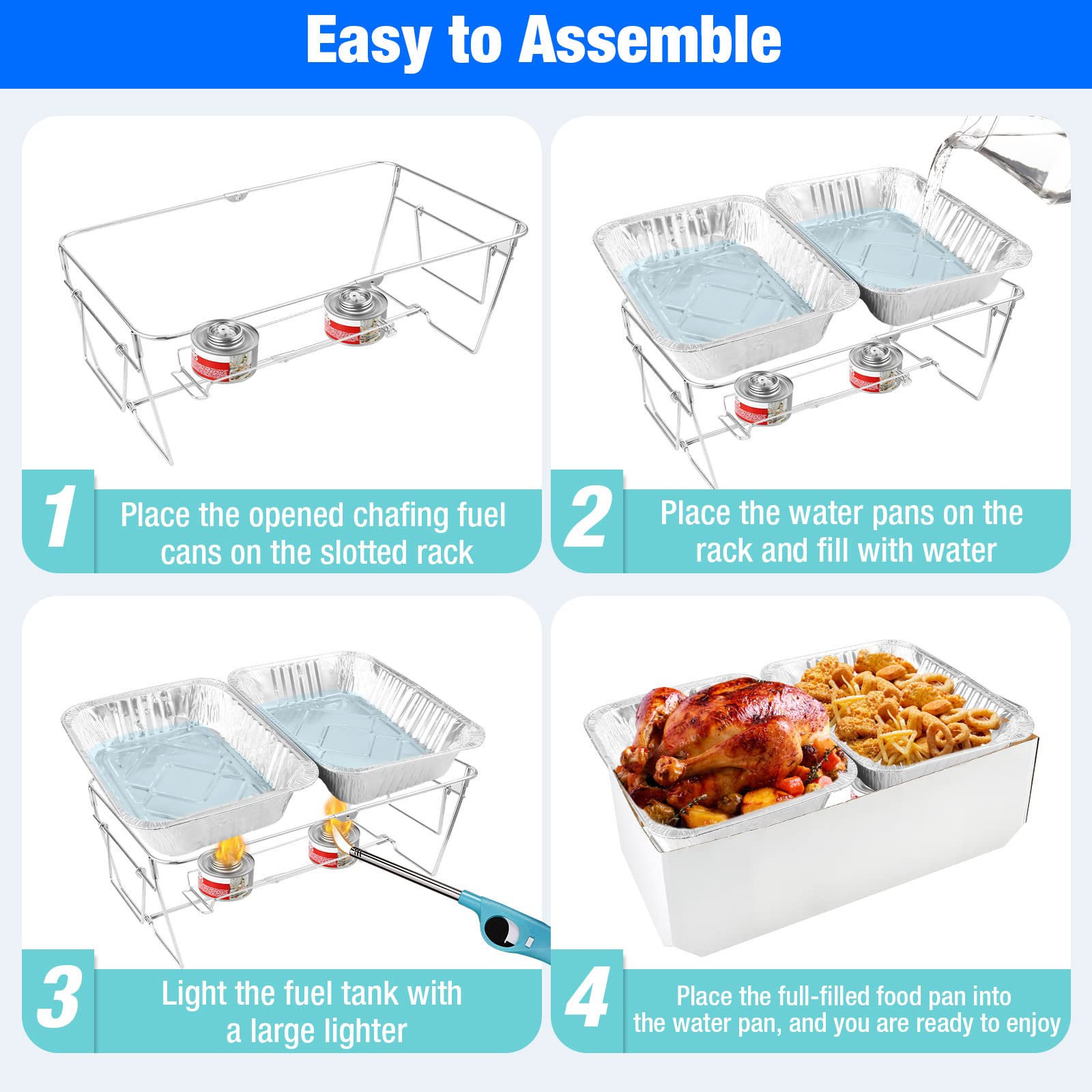 Restlrious Chafing Wire Rack Stand for Buffet Set, 4 Pack Full Size Disposable Chafing Dish Rack, Foldable Buffet Serving Stand for Food Warmer, Collapsible for Easy Storage & Reuse for Party Event