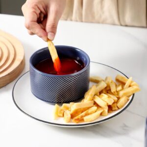 Adewnest Dipping Bowls with Lids: Ceramic Condiment Sauce Cups - 10 oz Sauce Bowls for Tomato Sauce, Soy, Salt and Other Seasoning - Small Porcelain Airtight Storage Containers Set of 2