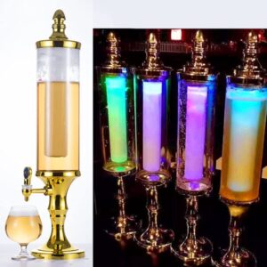 3L Beer Tower Beverage Dispenser with LED Colorful Shinning Lights and Ice Tube, Keep Beverages Ice Cold, Clear Fashionable Drink Dispenser for Home/Bar/Party/Gameday…