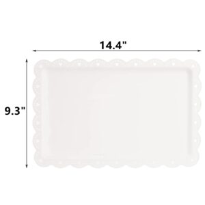 Peohud 12 Pack White Plastic Serving Tray with Lace Rim, Rectangle Food Trays, Disposable Serving Platters and Trays for Party, Wedding, Restaurant, 14.4" x 9.3"