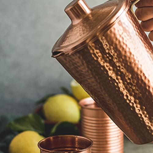 Kosdeg - Copper Pitcher With Lid - 44 Oz - Drink More Water, Lower Your Sugar Intake And Enjoy The Health Benefits - Pure Copper Handmade Hammered Jug, The Best Bedside Carafe - Heavy Gauge