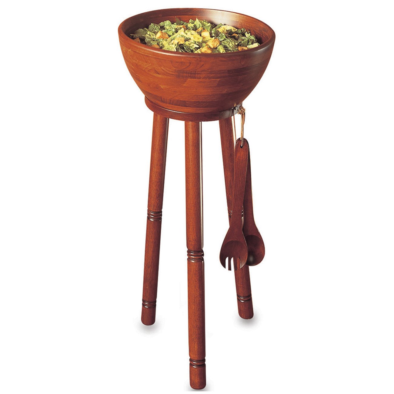 Woodard & Charles Extra Large Salad/Serving Bowl Set with Stand. 16" x 7" Bowl, 30" Stand, 14" Servers -perfect for Caesar Salads, Large Salads, Popcorn, Chips or Fruit.