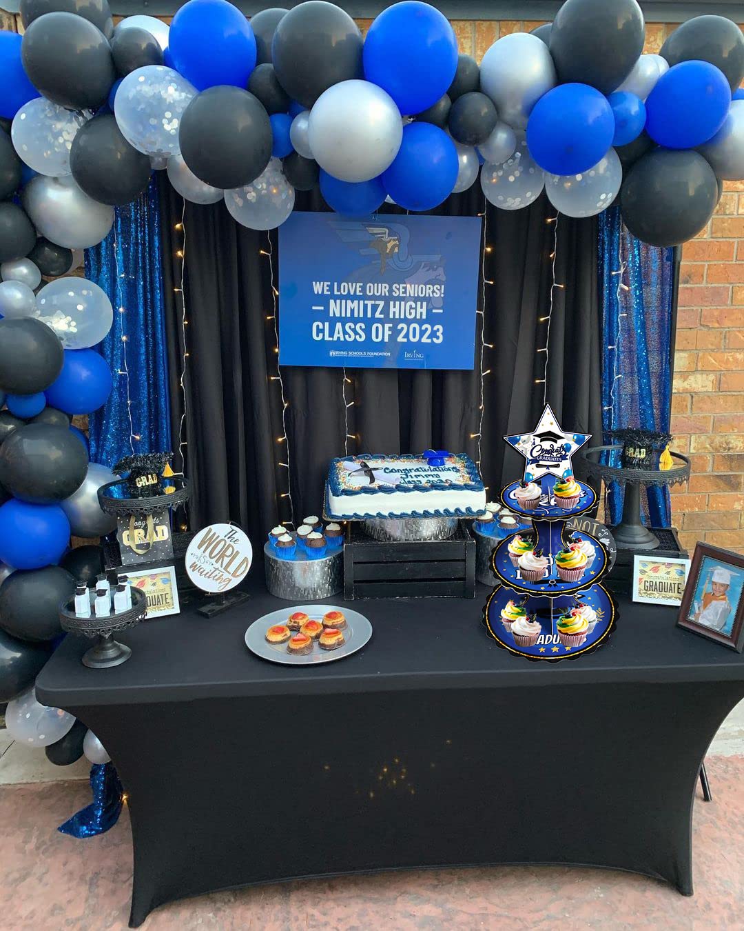 Hying Graduation Cupcake Stands 2024 for Dessert Table Party, 3 Tire Round Cardboard Dessert Stand 2024 Blue for Graduation Party Favors Supplies 2024 Cupcake Tower Display Congrats Grad 2024