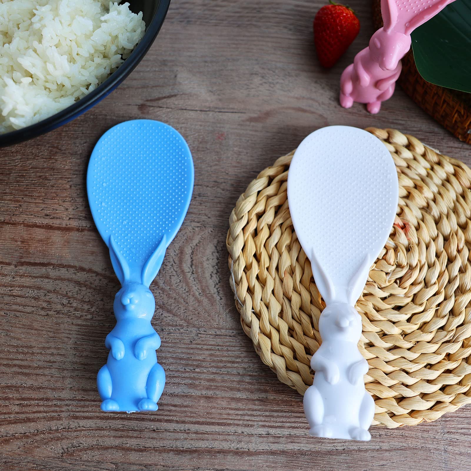 Rice Paddle, 3 PCS Standing Rice Spoon, Cute Bunny Rice Scooper Rice Spatula, Non-stick Plastic Lovely Rabbit Rice Cooker Spoon for Kitchen by Missraza