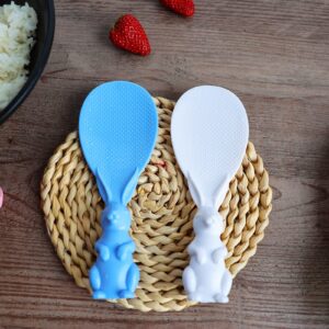 Rice Paddle, 3 PCS Standing Rice Spoon, Cute Bunny Rice Scooper Rice Spatula, Non-stick Plastic Lovely Rabbit Rice Cooker Spoon for Kitchen by Missraza