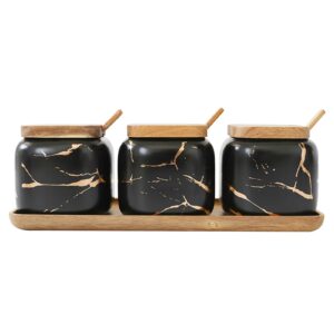 kidybell ceramic spice jars porcelain condiment jars set marble ceramic seasoning box 3pcs condiment pots for salt, sugar, pepper kitchen ceramic seasoning condiment jar set black