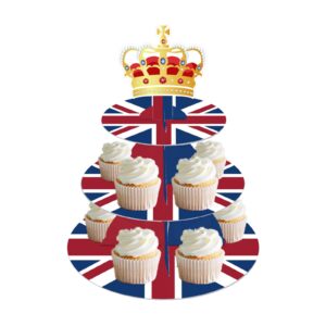 lide road 3 tier british party cupcake stand british flag cake stand united kingdom party cardboard cake tower stand uk england round cupcake tower for british national day uk theme party supplies