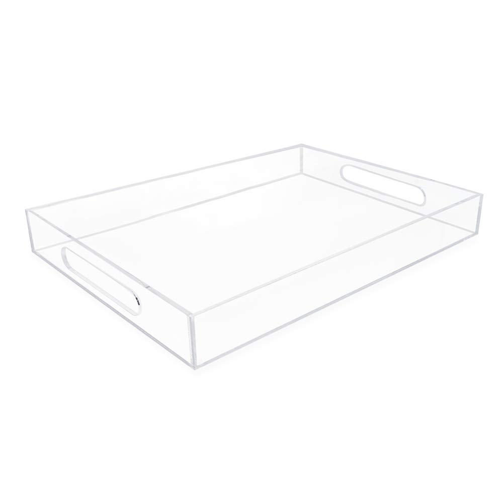 Isaac Jacobs Clear Acrylic Serving Tray (11x17) with Cutout Handles, Spill-Proof, Stackable Organizer, Space-Saver, Food & Drinks Server, Indoors/Outdoors, Lucite Storage Décor & More