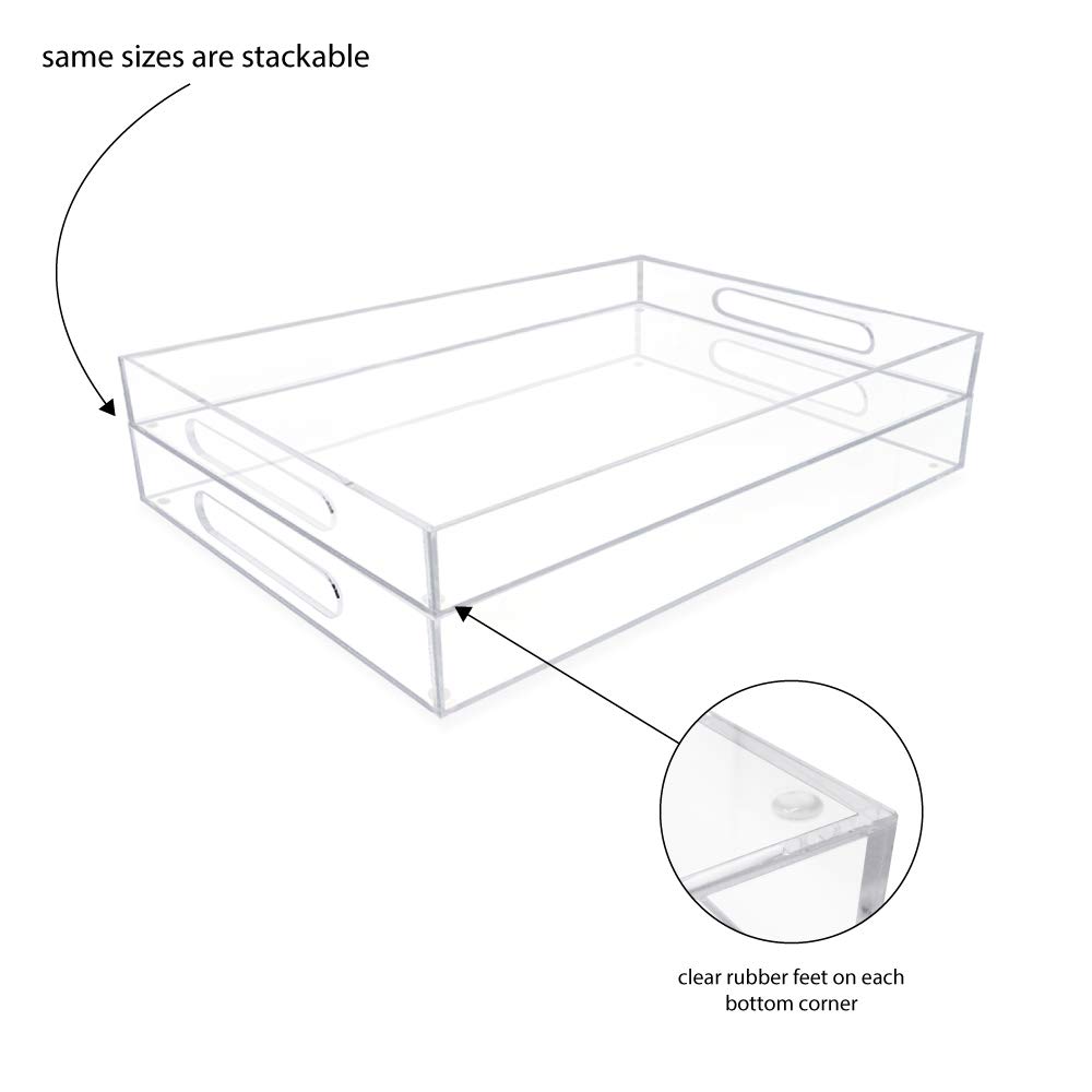 Isaac Jacobs Clear Acrylic Serving Tray (11x17) with Cutout Handles, Spill-Proof, Stackable Organizer, Space-Saver, Food & Drinks Server, Indoors/Outdoors, Lucite Storage Décor & More