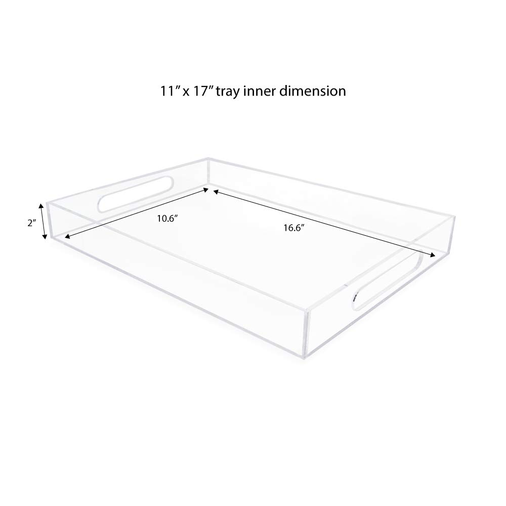 Isaac Jacobs Clear Acrylic Serving Tray (11x17) with Cutout Handles, Spill-Proof, Stackable Organizer, Space-Saver, Food & Drinks Server, Indoors/Outdoors, Lucite Storage Décor & More