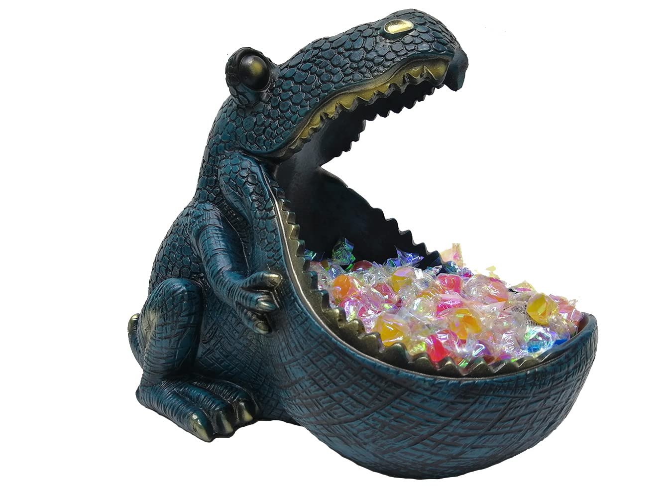 CUZOKOLA Dinosaur Statue Big Funny Unique Candy Bowl for Office Desk Animal Candy Dish for Office Desk Decor and Key Bowl for Entryway Table and Blue Playful Teal Candy Bowls Decorative Home Decor