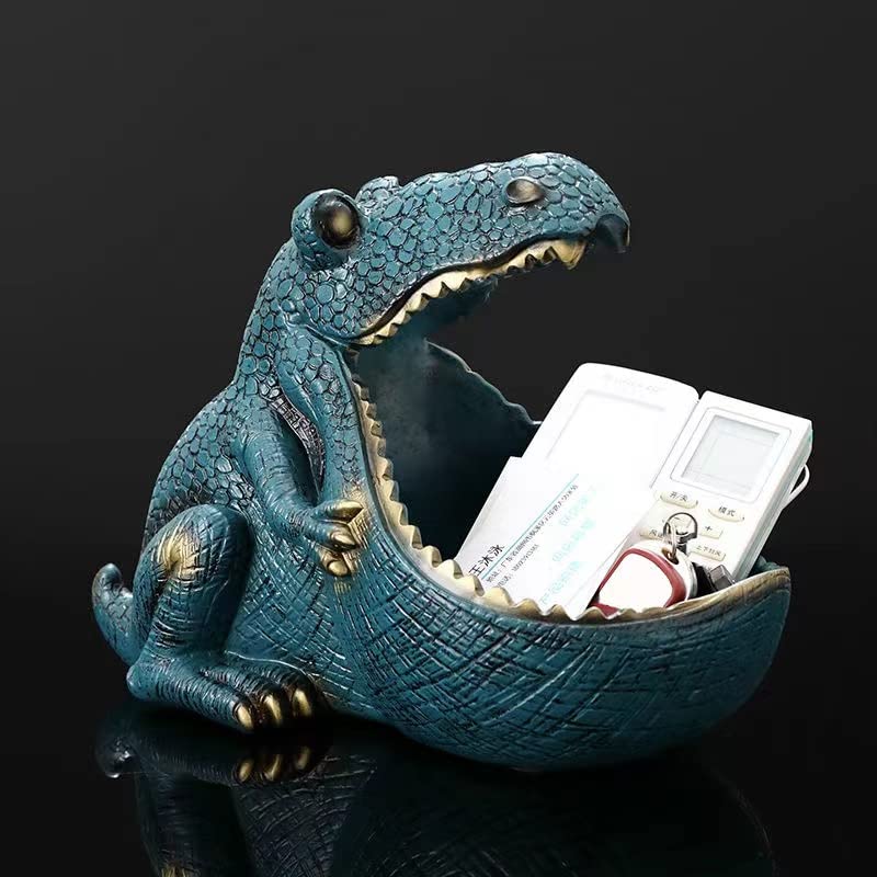 CUZOKOLA Dinosaur Statue Big Funny Unique Candy Bowl for Office Desk Animal Candy Dish for Office Desk Decor and Key Bowl for Entryway Table and Blue Playful Teal Candy Bowls Decorative Home Decor