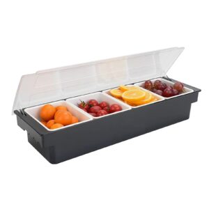 feoowv plastic condiment caddy with lid, 4 compartments condiment server organizer holder for home,bar,restaurant,black