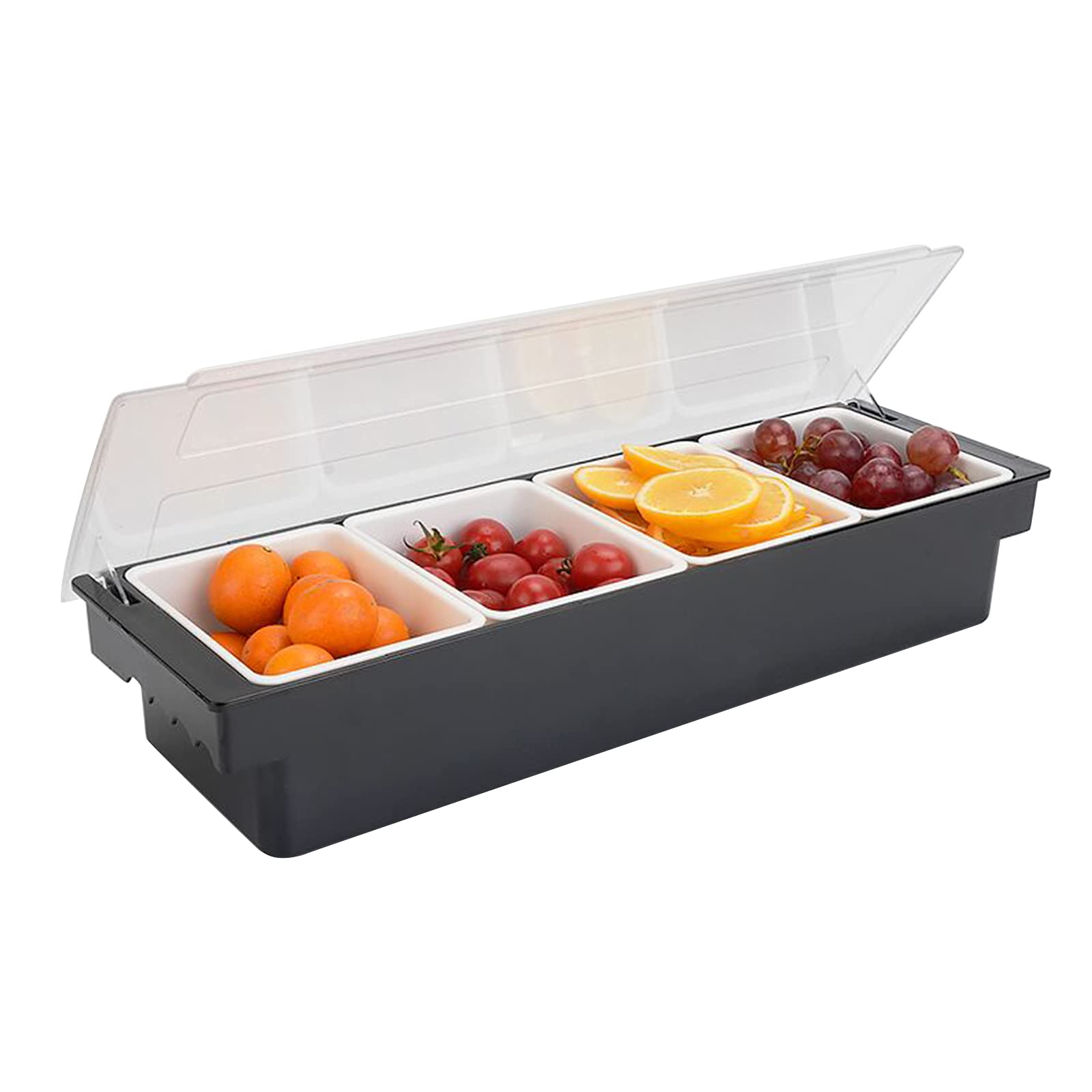 FEOOWV Plastic Condiment Caddy with Lid, 4 Compartments Condiment Server Organizer Holder for Home,Bar,Restaurant,Black