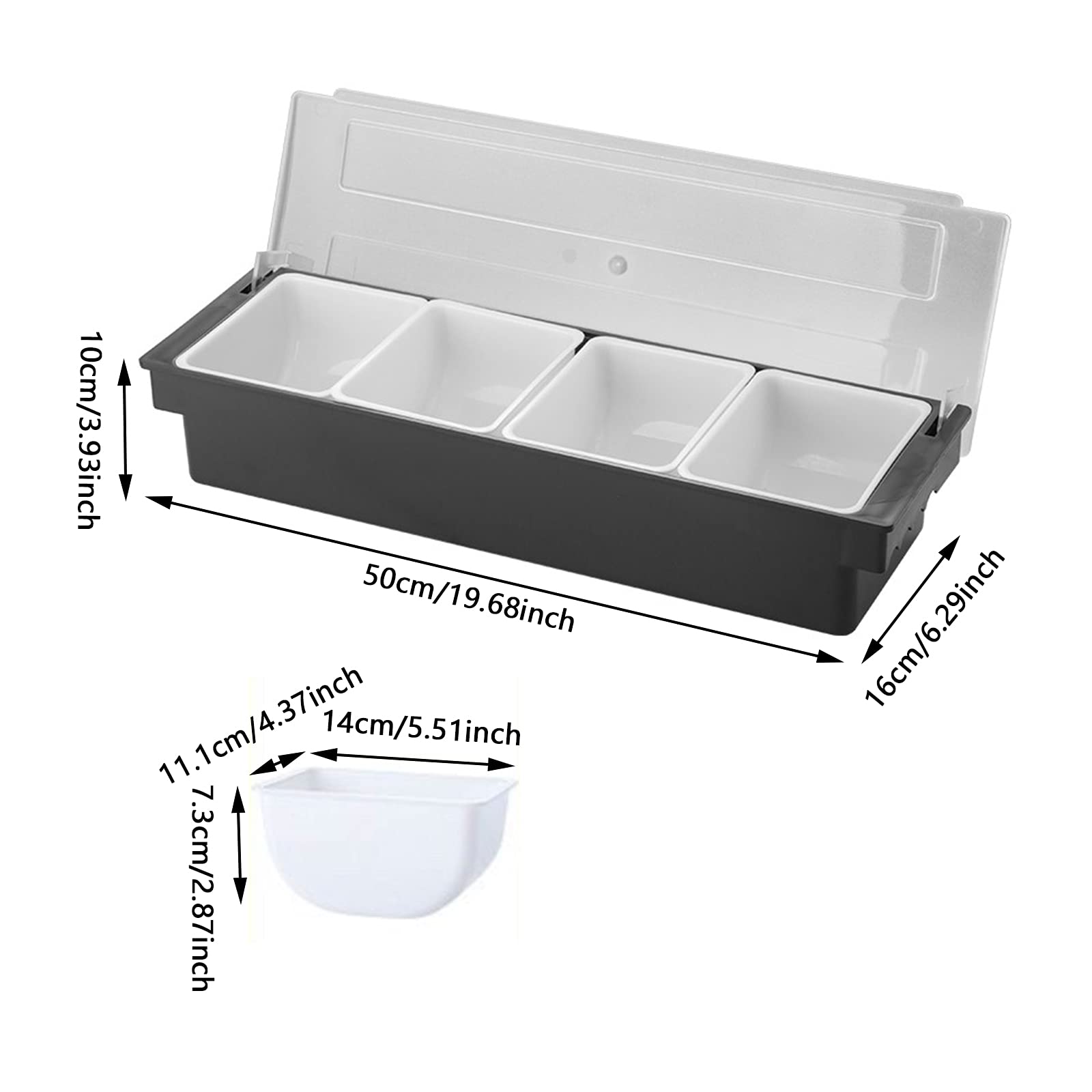 FEOOWV Plastic Condiment Caddy with Lid, 4 Compartments Condiment Server Organizer Holder for Home,Bar,Restaurant,Black