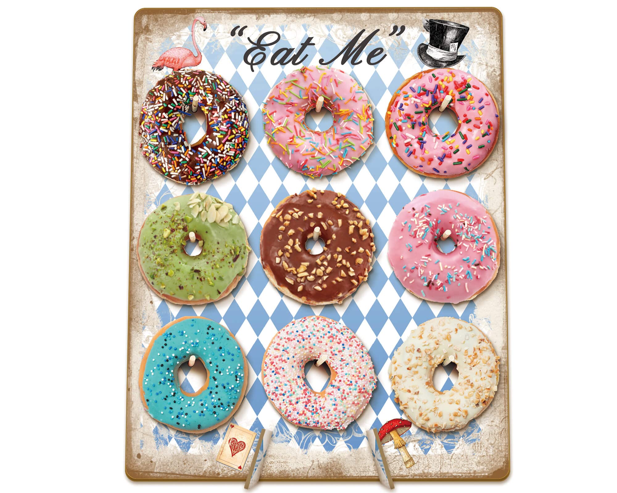 Faivykyd Alice in Wonderland Donut Wall Display Stand,Wonderland Themed Party Decorations for Weddings,Birthday & Donut Grow Up Parties,Mad Hatters Tea Party Props,Eat Me Donut Holder Fits 9 Doughnuts