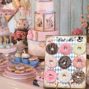 Faivykyd Alice in Wonderland Donut Wall Display Stand,Wonderland Themed Party Decorations for Weddings,Birthday & Donut Grow Up Parties,Mad Hatters Tea Party Props,Eat Me Donut Holder Fits 9 Doughnuts