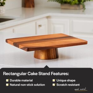 Villa Acacia Cake Stand - 16.75 x 12.75 inch Rustic Wood Table Stands for Decorating and Serving - Wooden Pedestal for Cupcake, Dessert, Fruit, Wedding & Birthday Parties - Rectangle