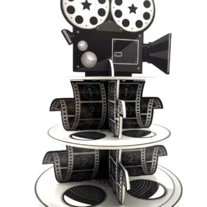 Qidiwin 3 Tier Cupcake Foam Stand with Movie Reel Design for Party Decorations , Movie Reel Cupcake Stand