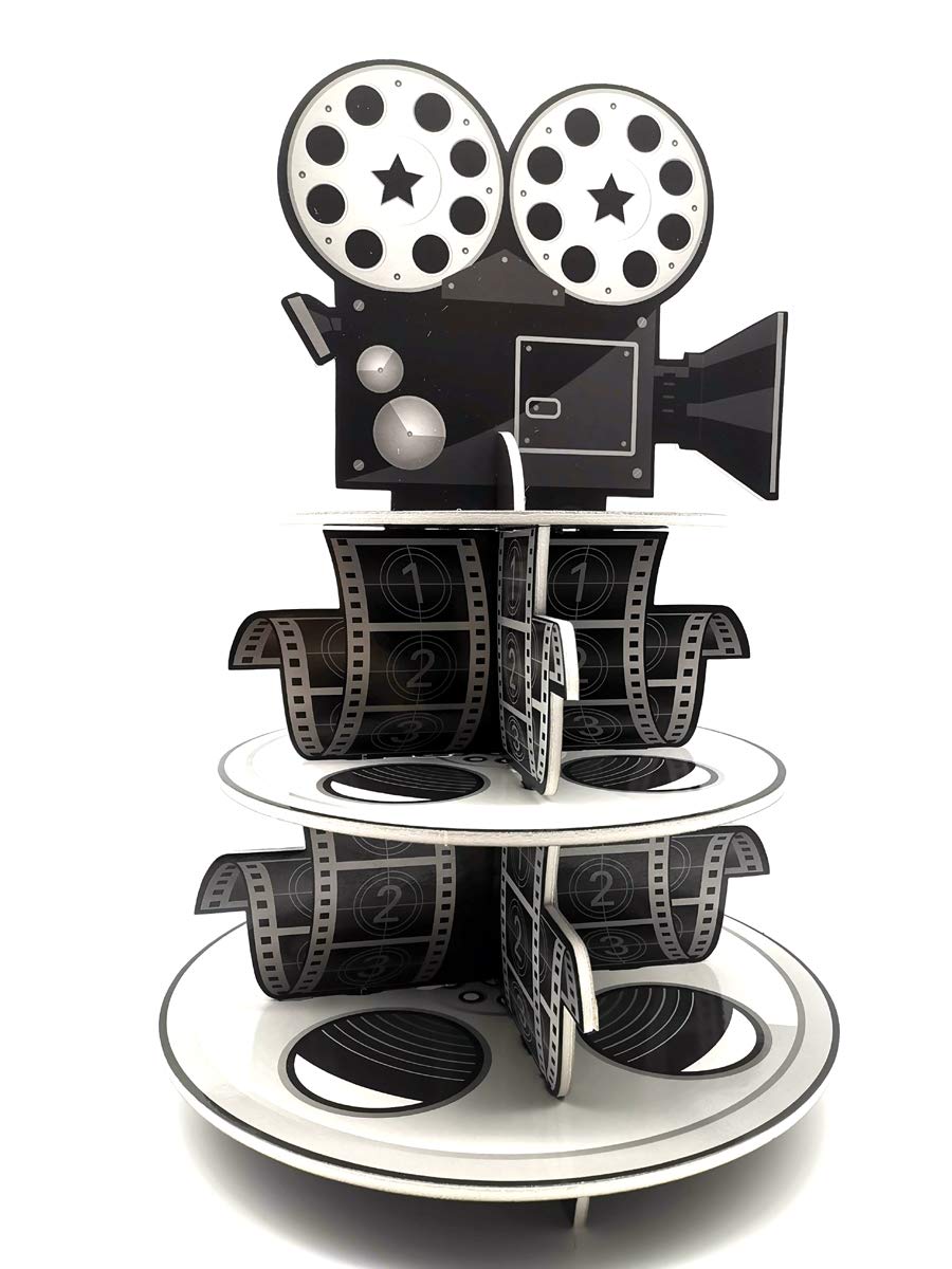 Qidiwin 3 Tier Cupcake Foam Stand with Movie Reel Design for Party Decorations , Movie Reel Cupcake Stand