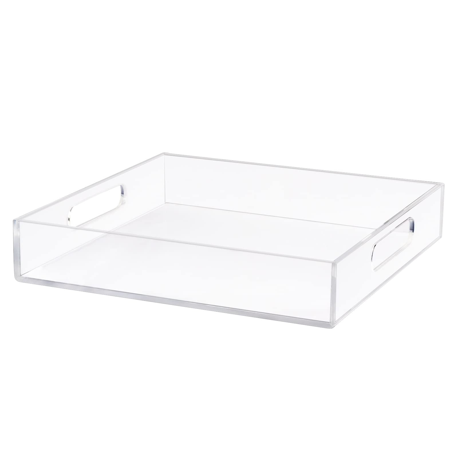 Boxalls Acrylic Serving Tray 12x12 Inch, Clear Rectangular Tray with Handle, Decorative Ottoman Tray Organizer for Appetizer, Breakfast, Coffee Table, Countertop, Bathroom