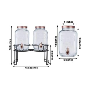 Efavormart Set of 2 Glass Beverage Dispenser with Spigot Metal Lid and One Black Stand - 2 Gallon, Wide Mouth Easy Filling