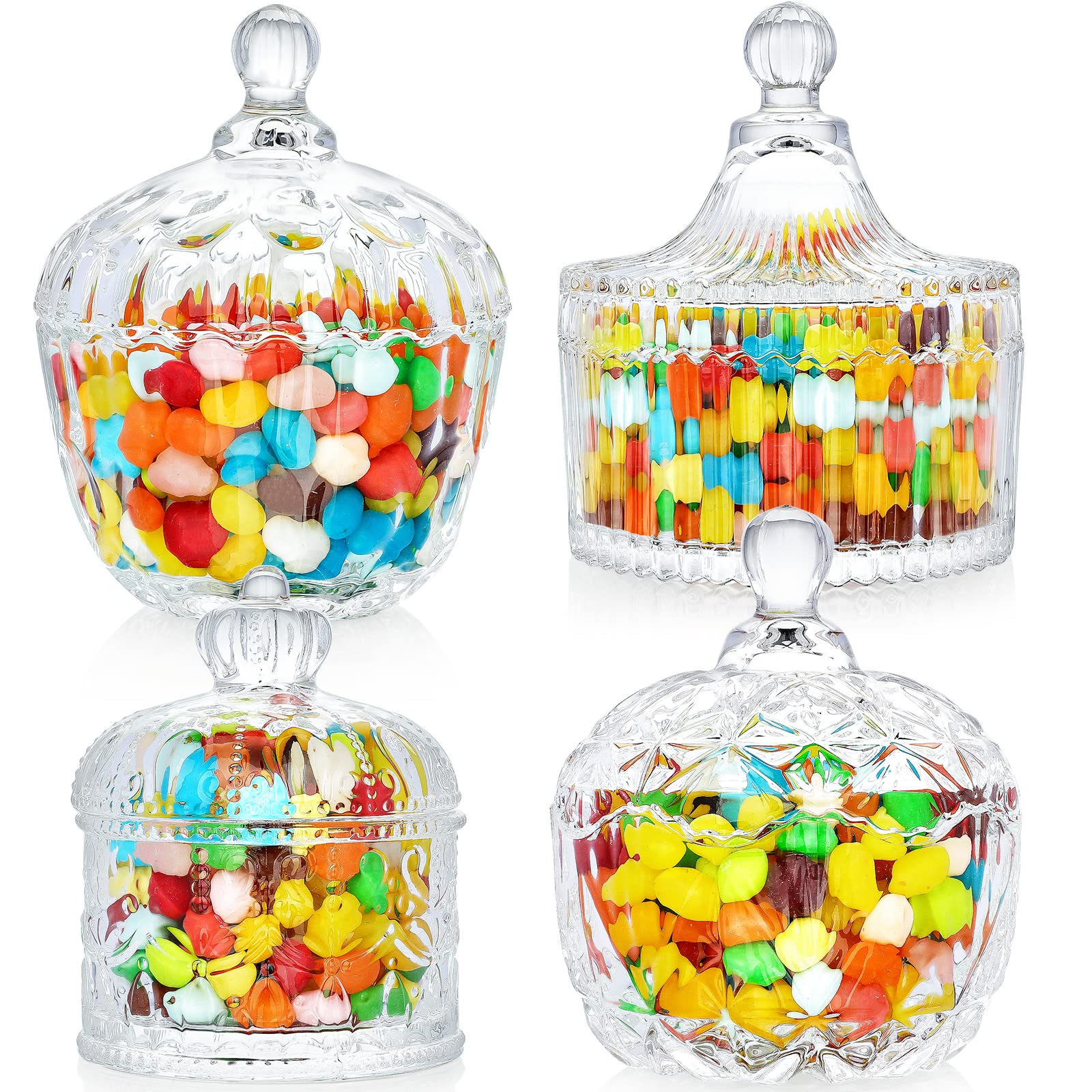 INFTYLE Glass Candy Dish with Lid Set of 4 Crystal Glass Candy Jar Jewelry Box Dappen Dish Cookie Jar for decorative storage gift idea (4pcs Clear)…