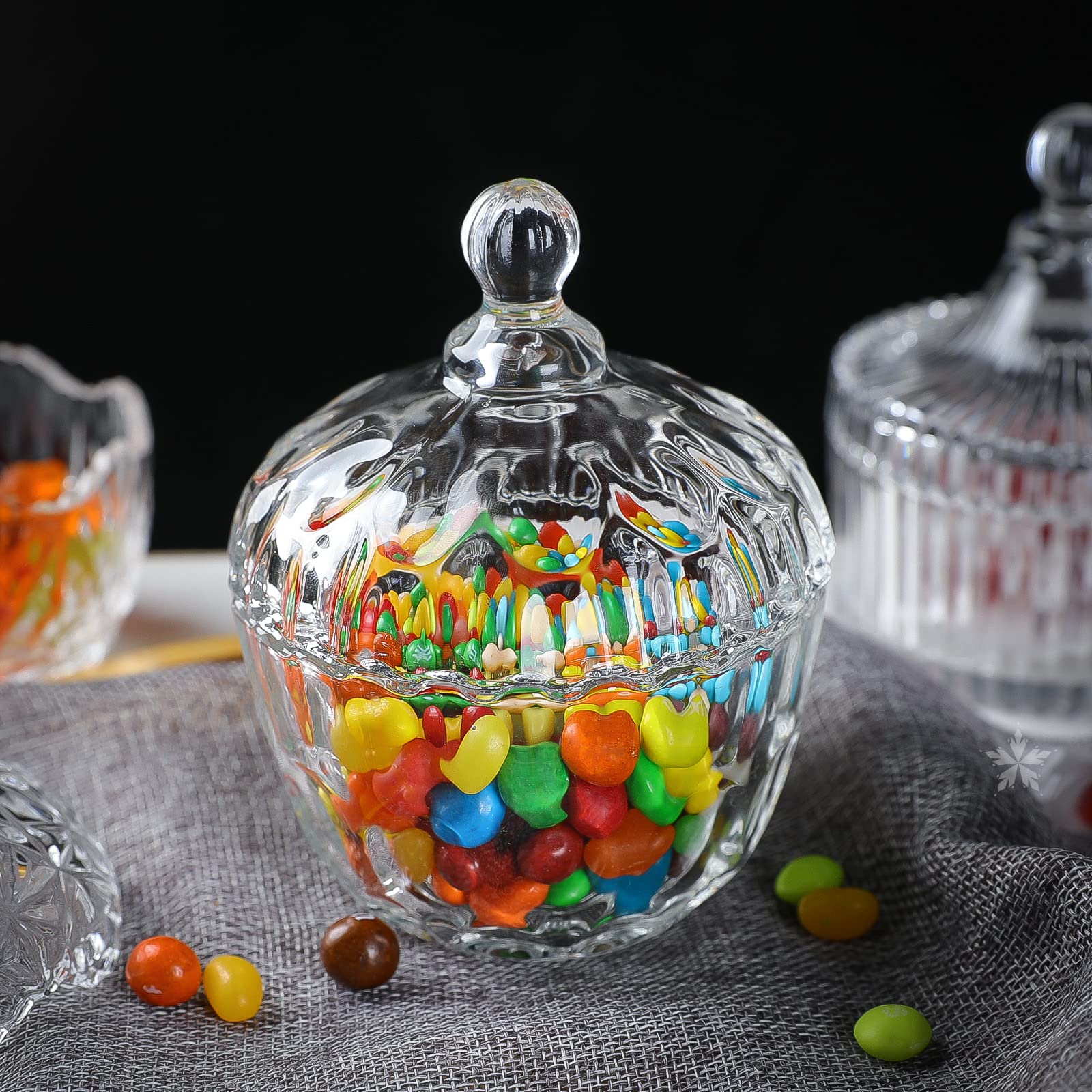 INFTYLE Glass Candy Dish with Lid Set of 4 Crystal Glass Candy Jar Jewelry Box Dappen Dish Cookie Jar for decorative storage gift idea (4pcs Clear)…