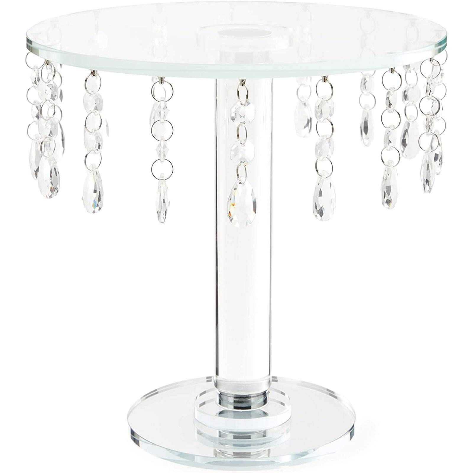 Okuna Outpost Glass Cake Stand with Crystals for Weddings and Birthdays (10 x 9.5 In)