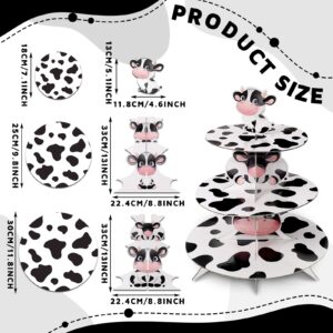 Farm Animal Cow Print Cupcake Stand Round Cardboard Cow Themed 3 Tier Cupcake Holder Cow Print Party Supplies Cow Party Decorations for 24 Cupcakes Baby Shower Cake Cowgirl Cowboy Decor