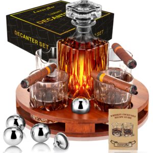 cigar whiskey decanter sets for men with 4 chillball & bamboo tray,whiskey decanter set liquor decanter whiskey set gifts for men,tequila decanters for alcohol,bourbon decanter