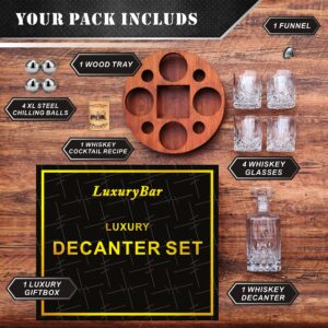 Cigar Whiskey Decanter Sets for Men with 4 Chillball & Bamboo Tray,Whiskey Decanter Set Liquor Decanter Whiskey Set Gifts for Men,Tequila Decanters for Alcohol,Bourbon Decanter